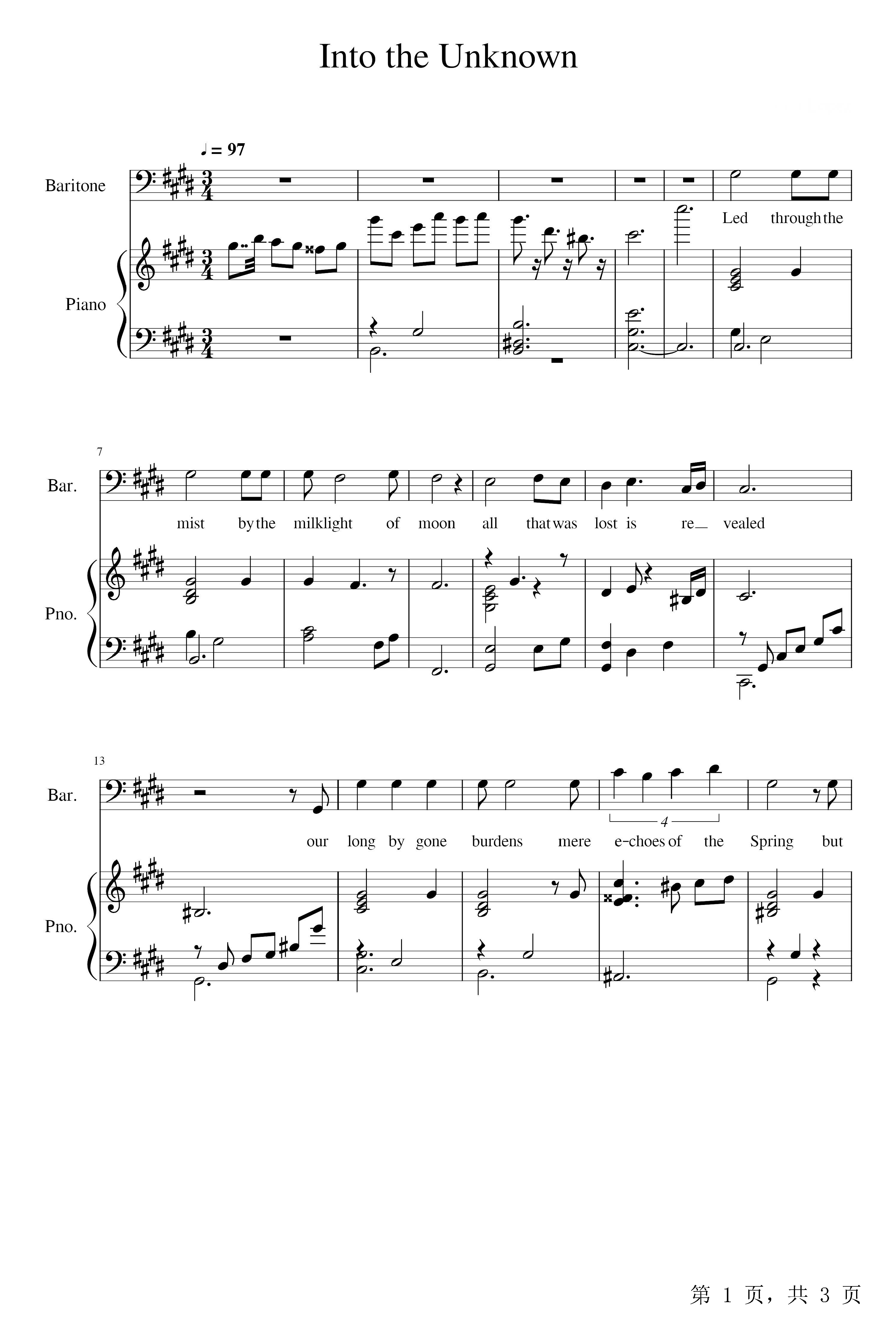 Into the Unknown钢琴谱_伊迪娜·门泽尔 AURORA_E调_弹唱谱钢琴谱伴奏谱五线谱_钢琴谱|钢琴五线谱|钢琴简谱|钢琴弹唱谱|钢琴声乐正谱|钢琴视频教程—牛牛钢琴